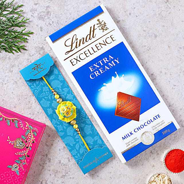 Yellow Flower Pearl Kids Rakhi And Lindt Exp uk | Gift Yellow Flower ...