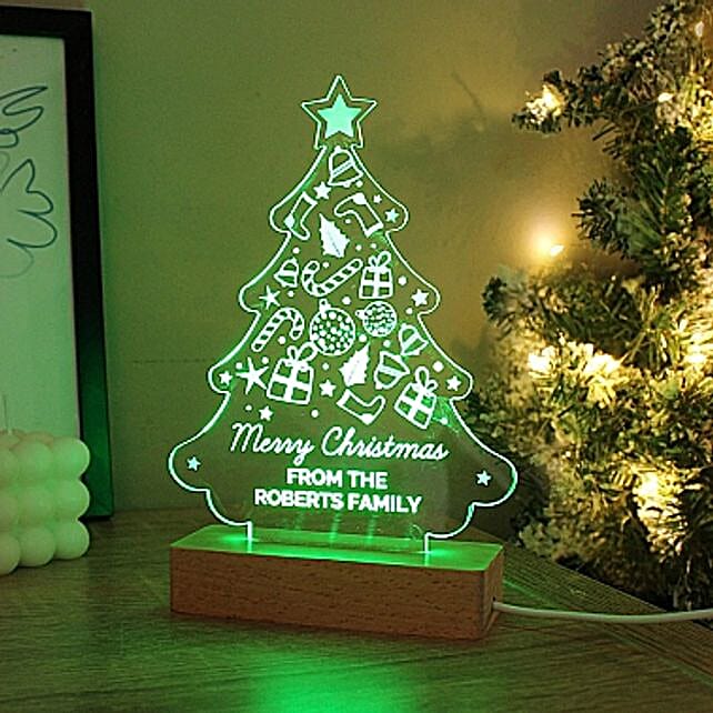 Personalised Christmas Tree Wooden Based LED Light uk | Gift ...