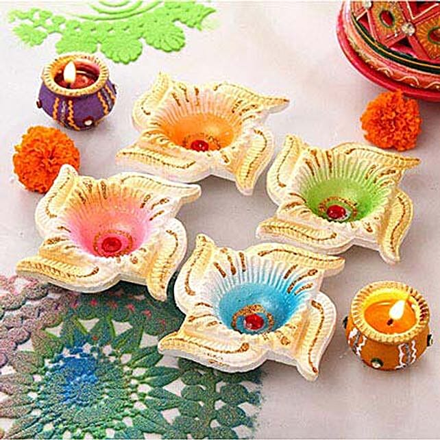 Beautiful Hand Painted Clay Diyas Set usa | Gift Beautiful Hand Painted ...