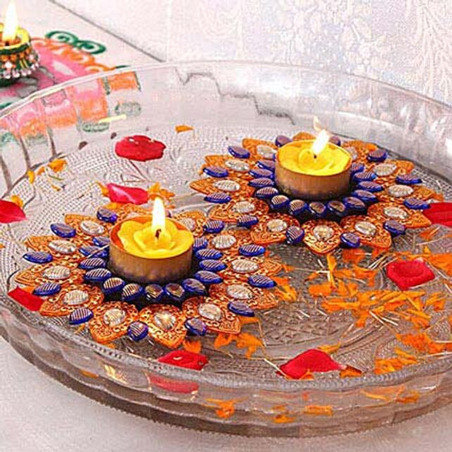 Glittering Floating Diya Set usa | Gift Glittering Floating Diya Set- FNP