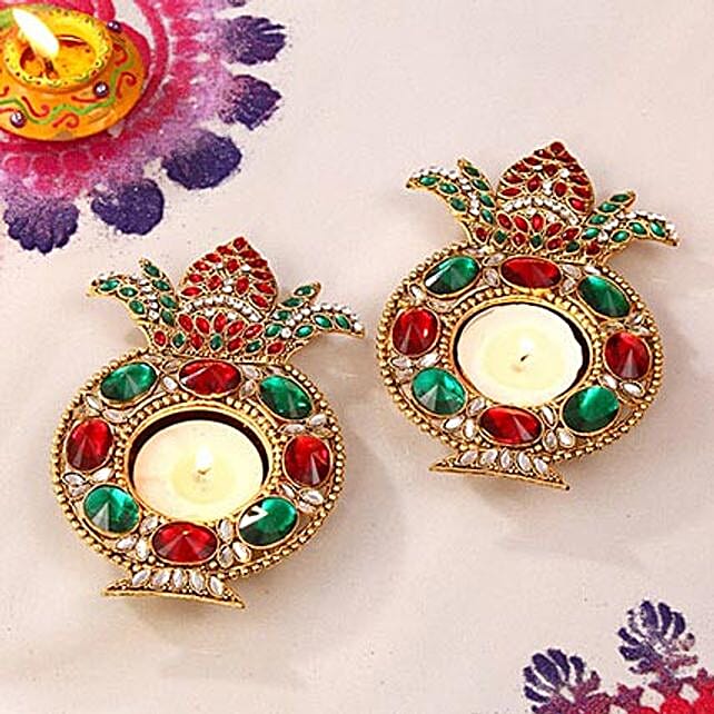 Premium Stone Diya Set of 2 usa | Gift Premium Stone Diya Set of 2- FNP