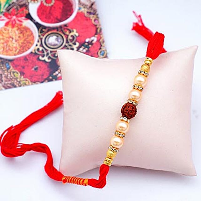 Pearl And Rudraksh Rakhi usa | Gift Pearl And Rudraksh Rakhi- FNP