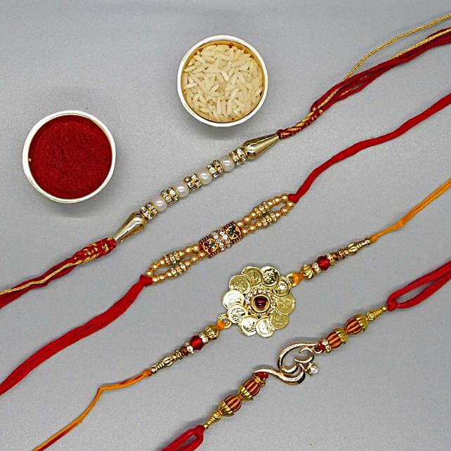 Set Of 4 Auspicious Rakhis usa | Gift Set Of 4 Auspicious Rakhis- FNP