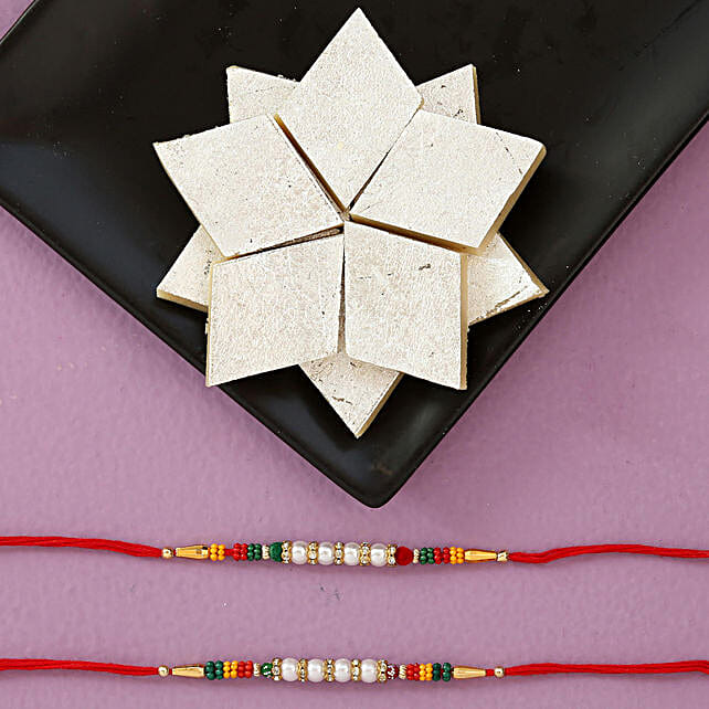 Colourful Rakhis And Kaju Katli 250 Gms Combo usa | Gift Colourful ...