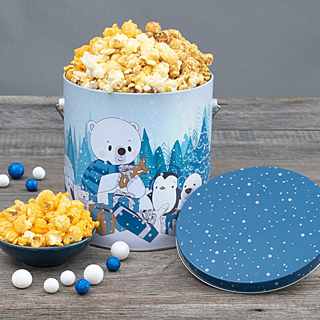 Snowy Holiday Popcorn Tin usa | Gift Snowy Holiday Popcorn Tin- FNP