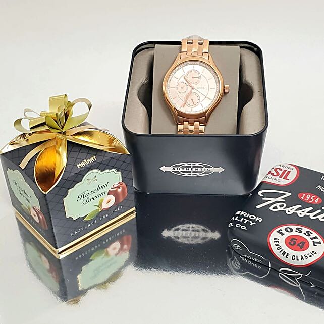 Premium Fossil Rose Gold Watch Set usa | Gift Premium Fossil Rose Gold ...