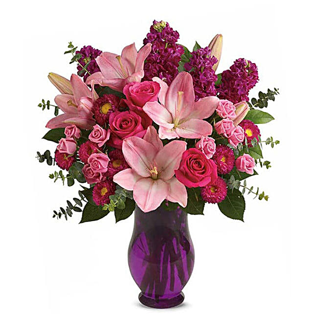 Bedazzled By Roses And Lilies Arrangement usa | Gift Bedazzled By Roses ...