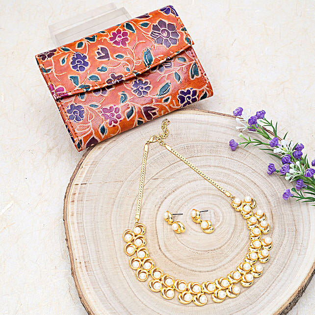 Golden Jewellery Set And 2 Fold Wallet usa | Gift Golden Jewellery Set ...