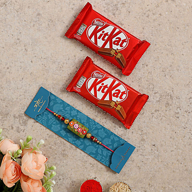 Rectangular Floral Kids Rakhi And 2 Pcs Of Kitkat usa | Gift ...