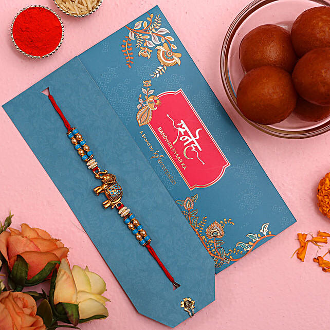 Meenakari Elephant Shaped Rakhi And Gulab Jamun usa | Gift Meenakari ...