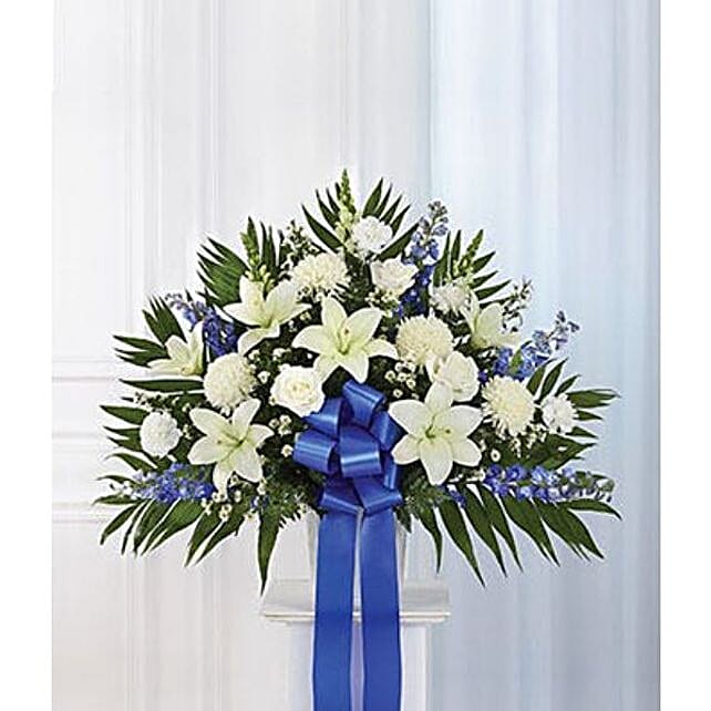 Blue N White Sympathy Standing Basket usa | Gift Blue N White Sympathy ...