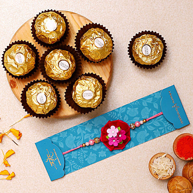 Grape Flower Polymer Clay Rakhi For Kids With 3 Ferrero Rocher Exp usa ...