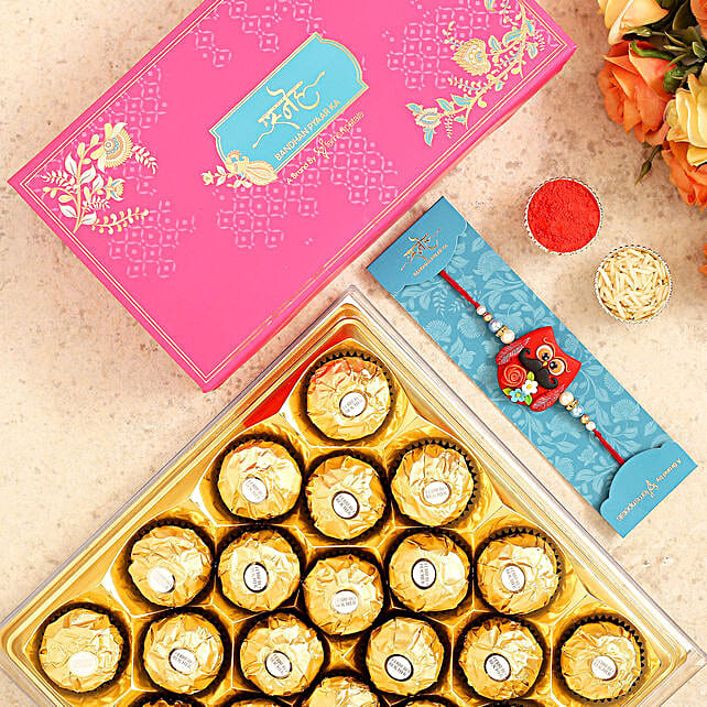 Maroon Owl Kids Rakhi And 12 Pcs Ferrero Rocher Exp usa | Gift Maroon ...