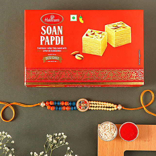 Sneh Designer Peach Rakhi & Soan Papdi usa | Gift Sneh Designer Peach ...