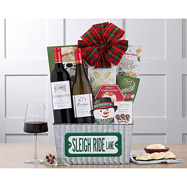 Red and White Sleigh Ride Lane Gift Basket usa | Gift Red and White ...