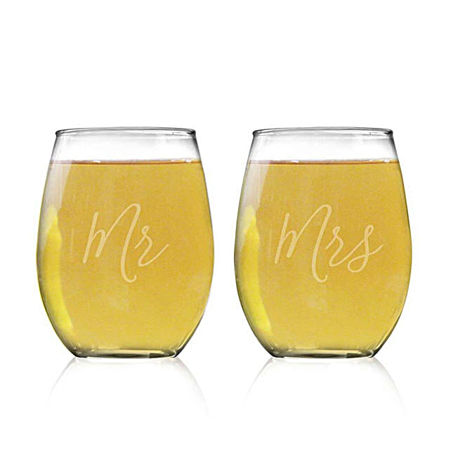 Mr And Mrs Stemless Wine Glass Set Usa T Mr And Mrs Stemless Wine