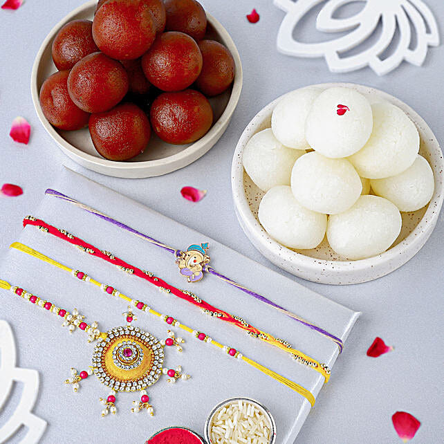 Family Rakhi Set & Sweets Combo - For USA usa | Gift Family Rakhi Set ...