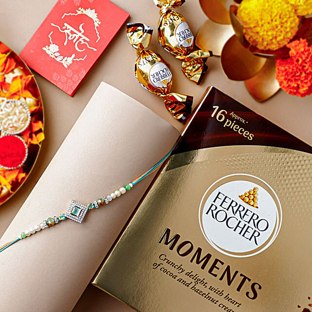 Regal American Diamond Studded Rakhi with Ferrero Rocher Moments Gift ...