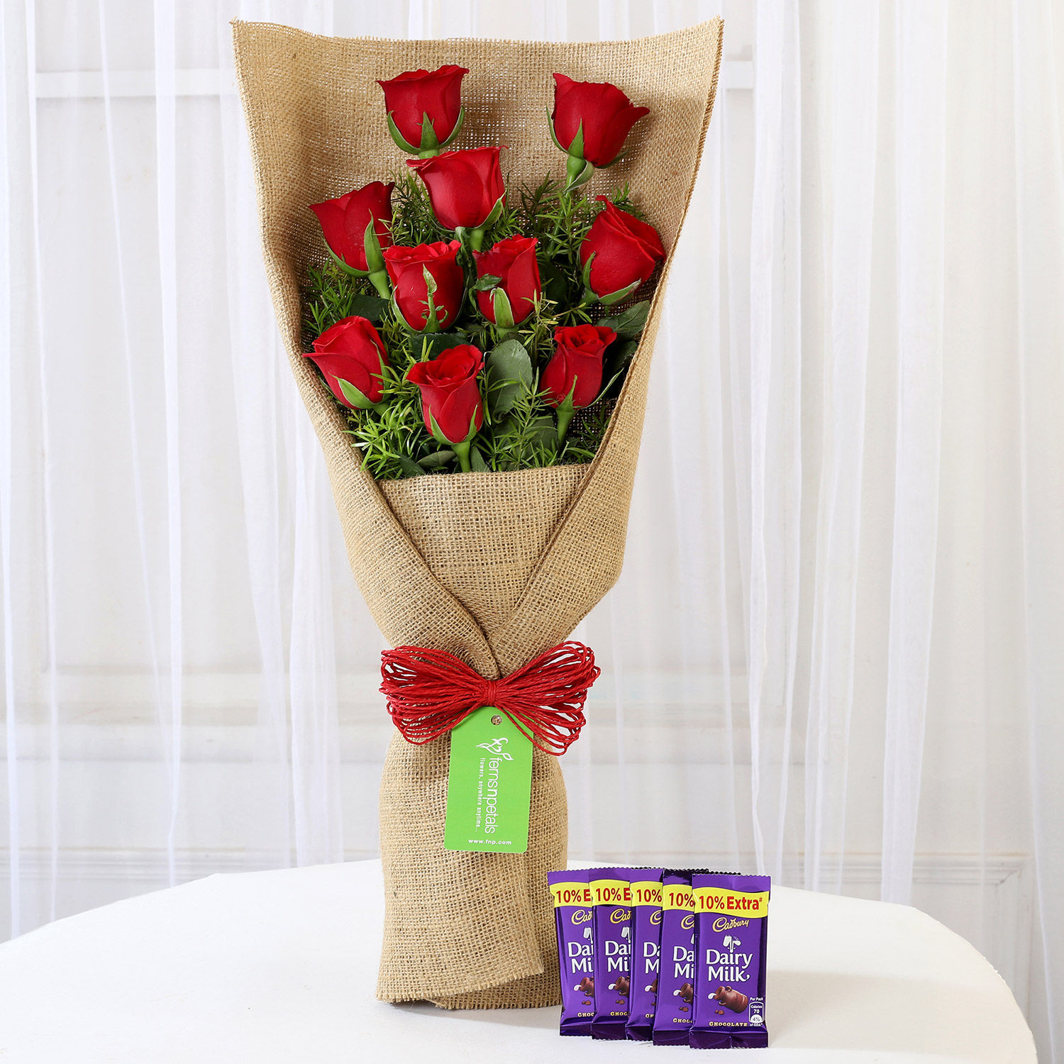 Buy/Send 10 Red Roses & Cadbury Dairy Milk Online- Ferns N Petals