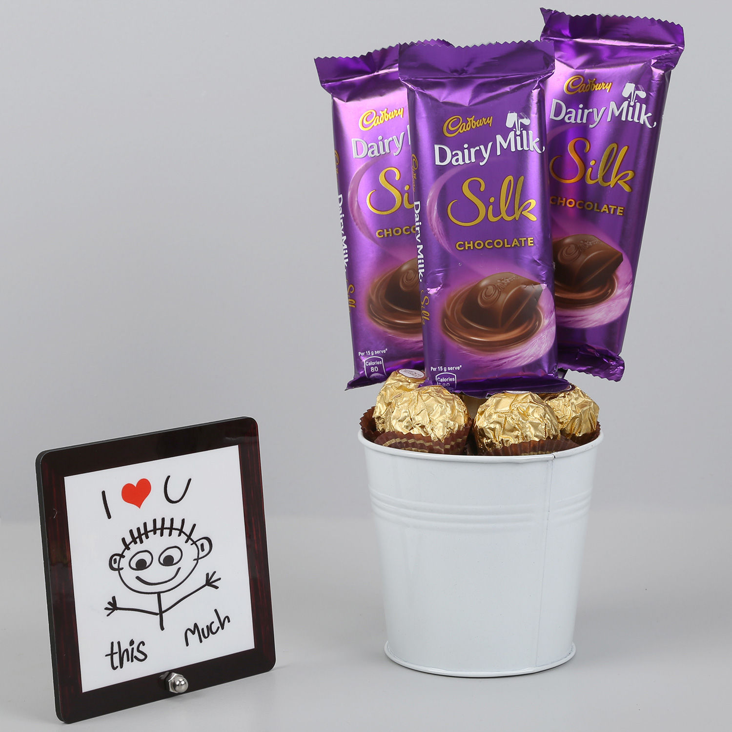Buy/Send Bucket of Chocolates & Table Top Combo Online- Ferns N Petals