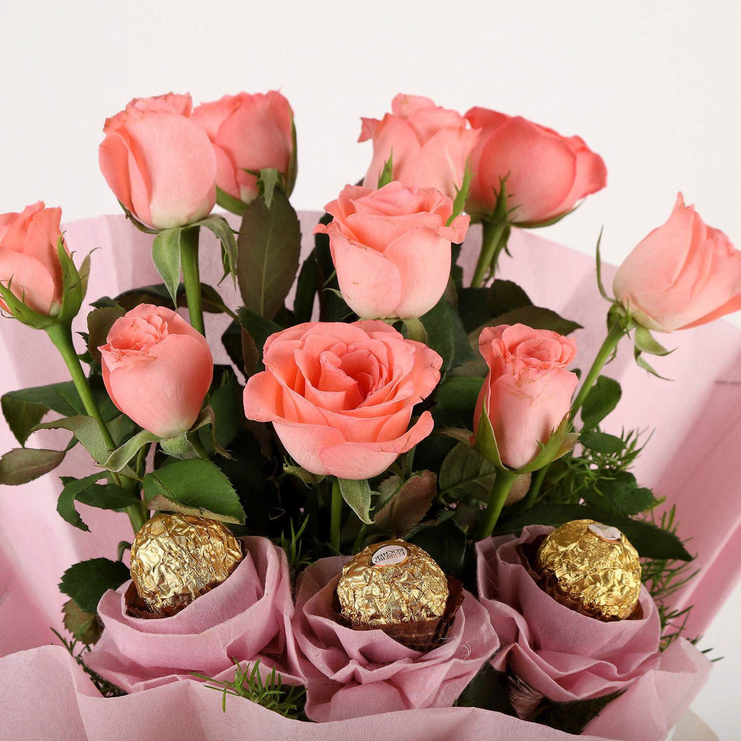 Buy/Send 10 Pink Roses & Ferrero Rocher Bouquet Online- Ferns N Petals