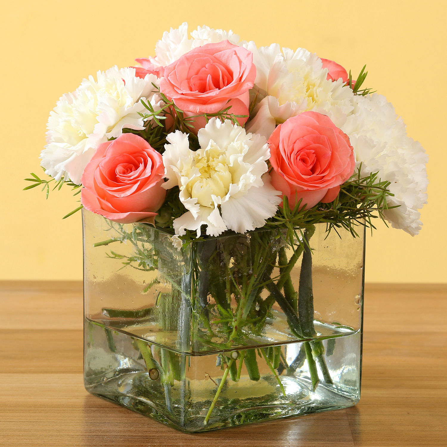 Buy/Send Pink Roses & White Carnations Vase Online- Ferns N Petals