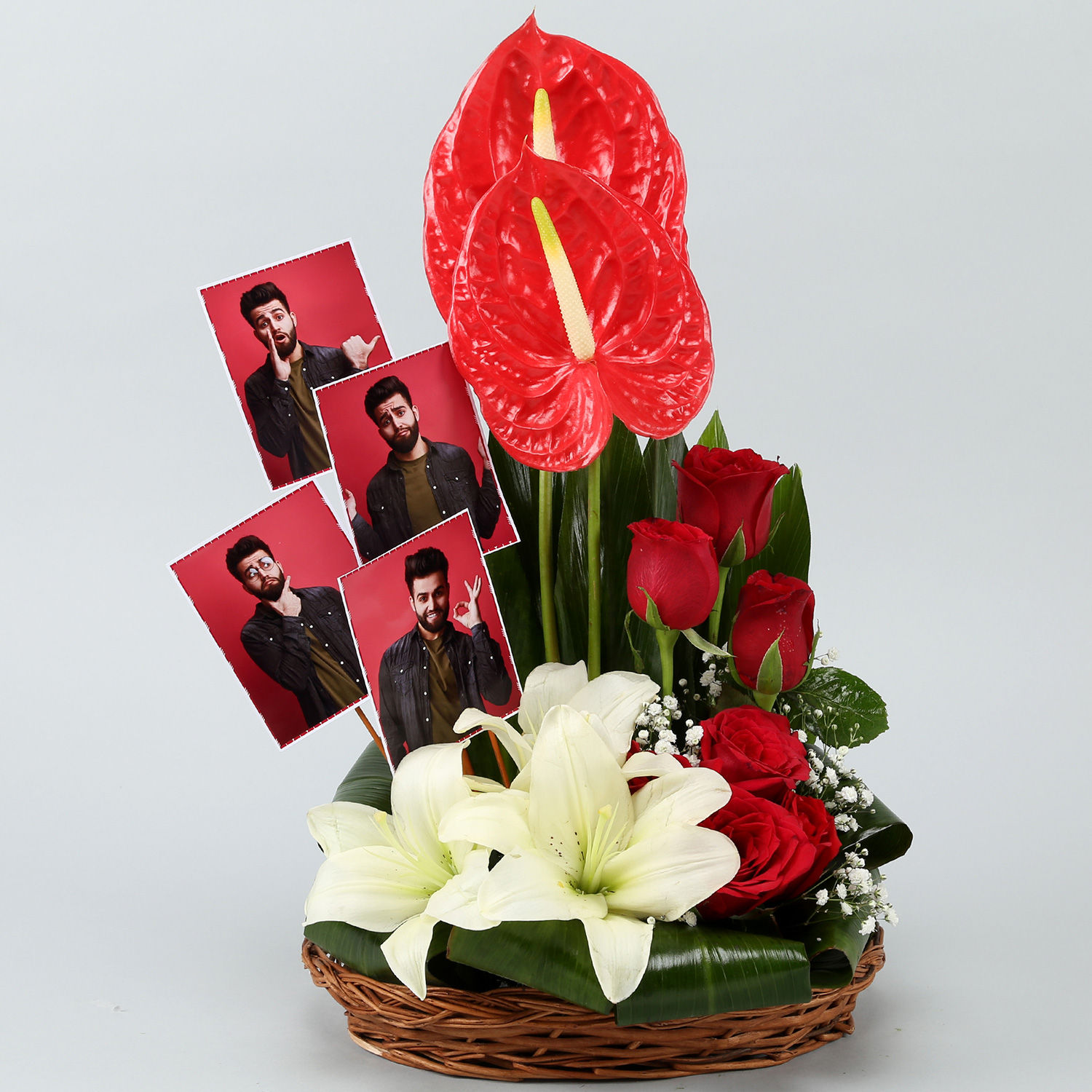 Buy/Send Red Anthurium & Mixed Flowers Personalised Arrangement Online ...