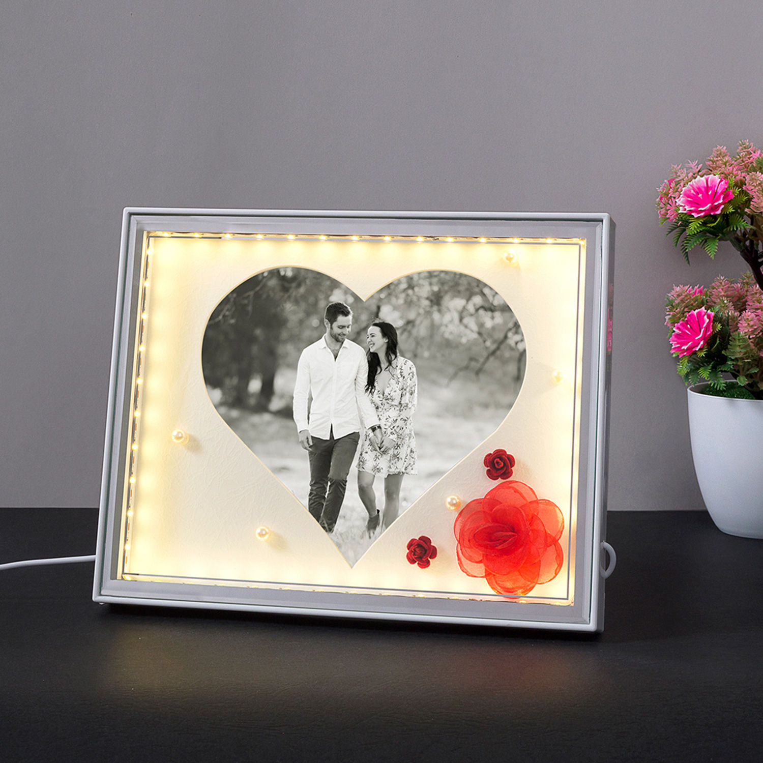 Buy/Send Personalised Heart Shaped LED Photo Frame Online- Ferns N Petals
